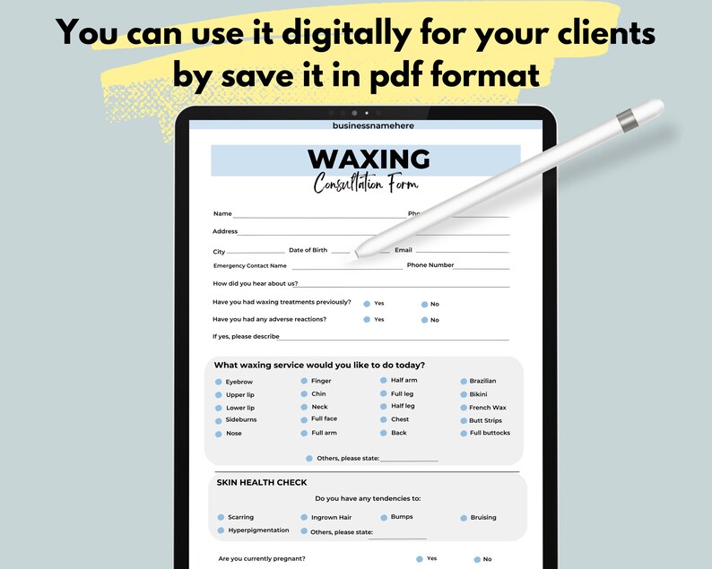 EDITABLE Waxing Consultation Form,waxing Treatment Form,client Consent ...