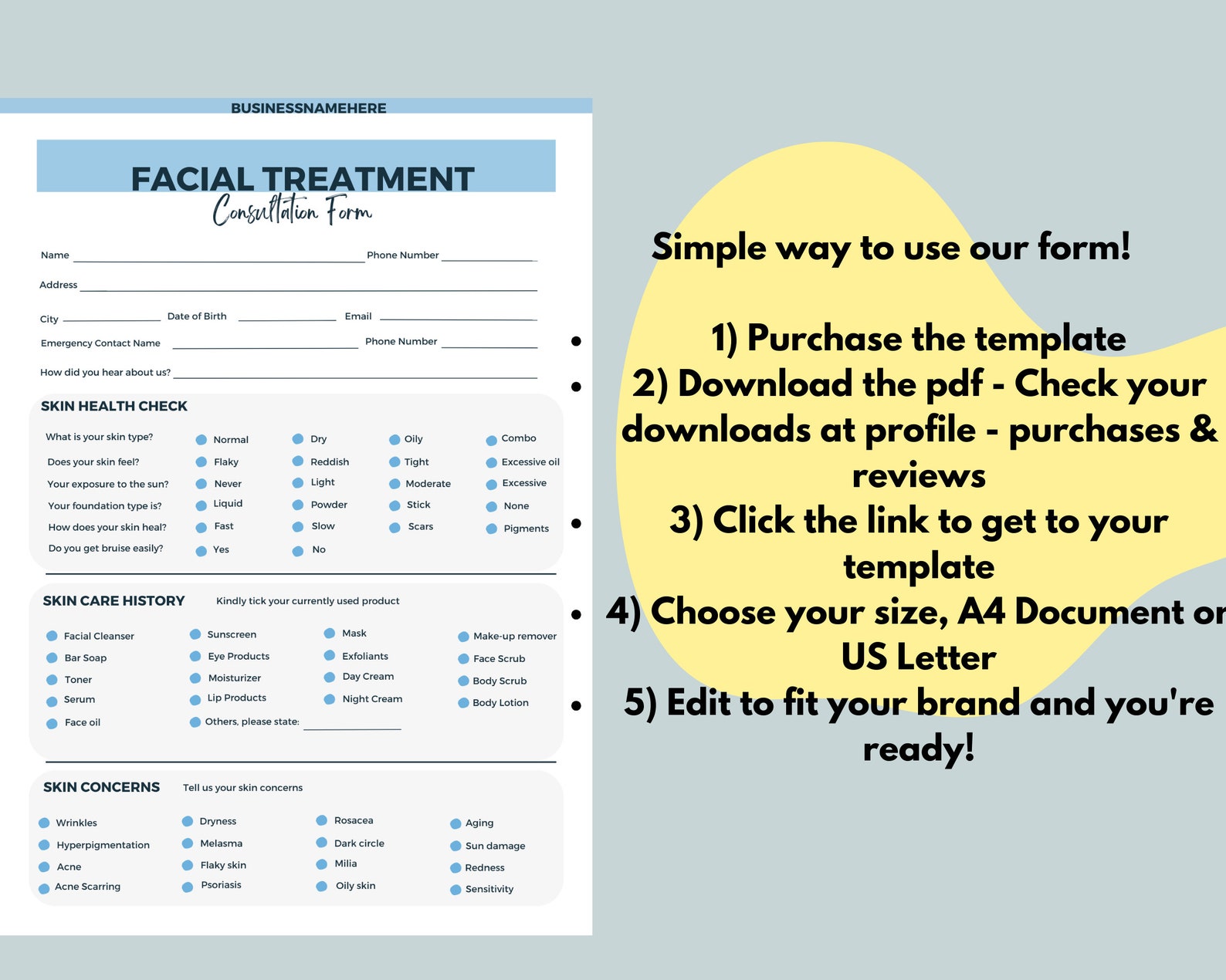 EDITABLE Facial Consultation Form, Client Intake Form,client Consent ...