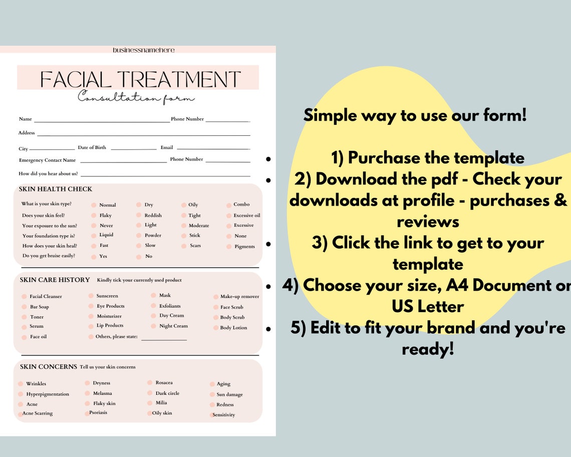 EDITABLE Facial Consultation Form, Client Intake Form,beauty Salon ...