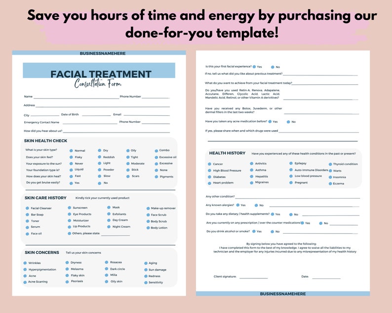 EDITABLE Facial Consultation Form, Client Intake Form,client Consent ...