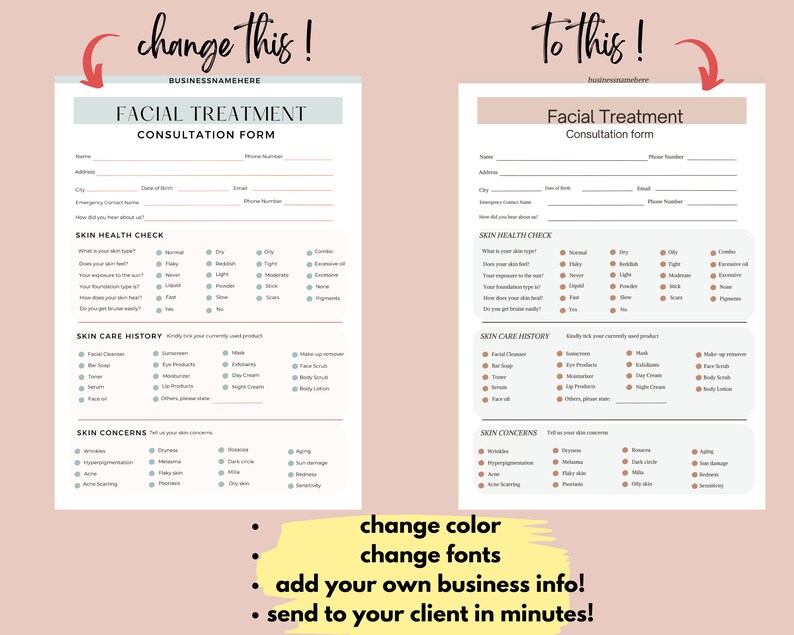 EDITABLE Facial Consultation Form, Client Intake Form,client Consent ...