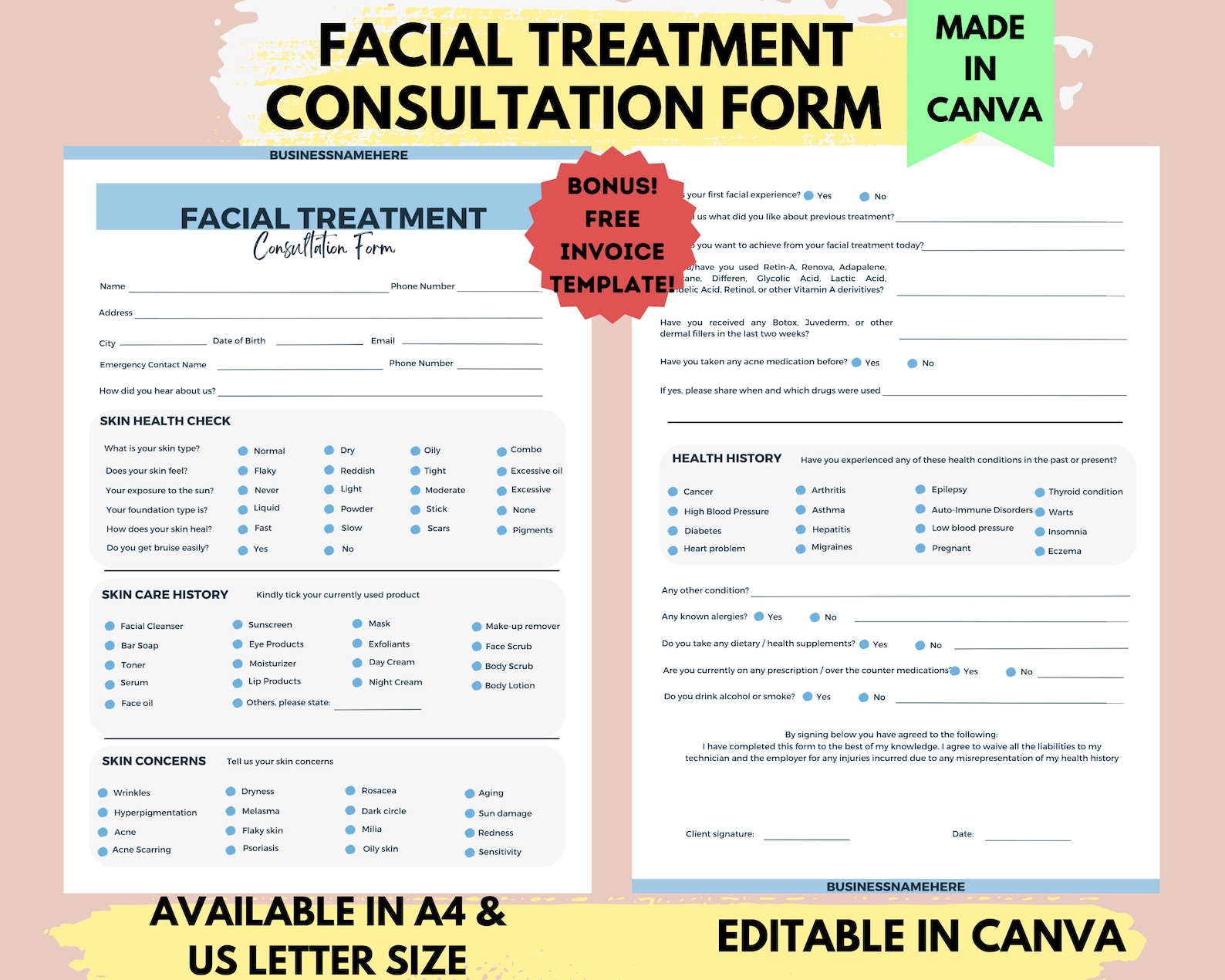 EDITABLE Facial Consultation Form, Client Intake Form,client Consent ...