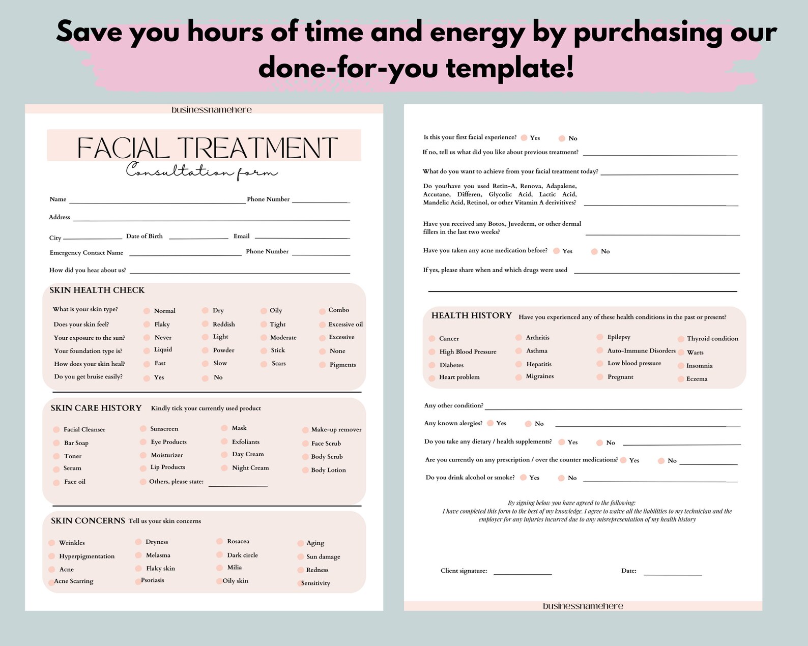 EDITABLE Facial Consultation Form, Client Intake Form,beauty Salon ...