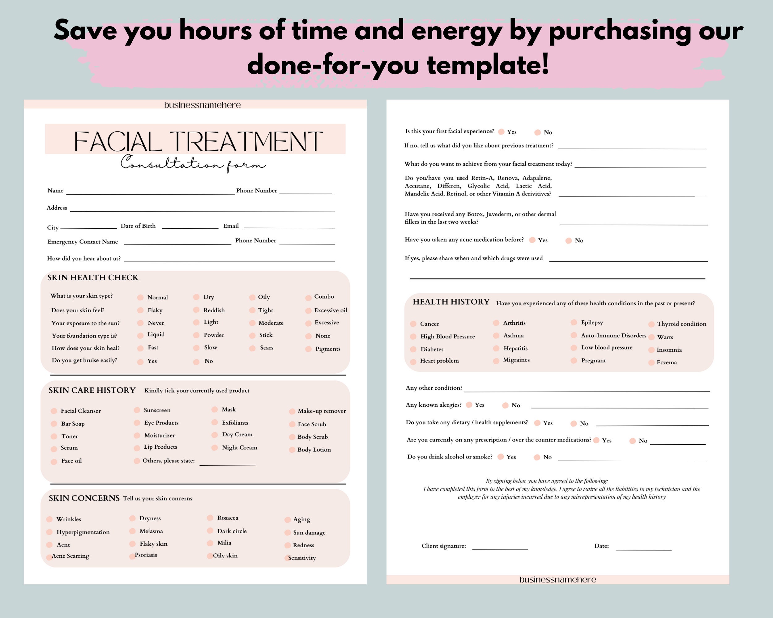 EDITABLE Facial Consultation Form, Client Intake Form,beauty Salon ...