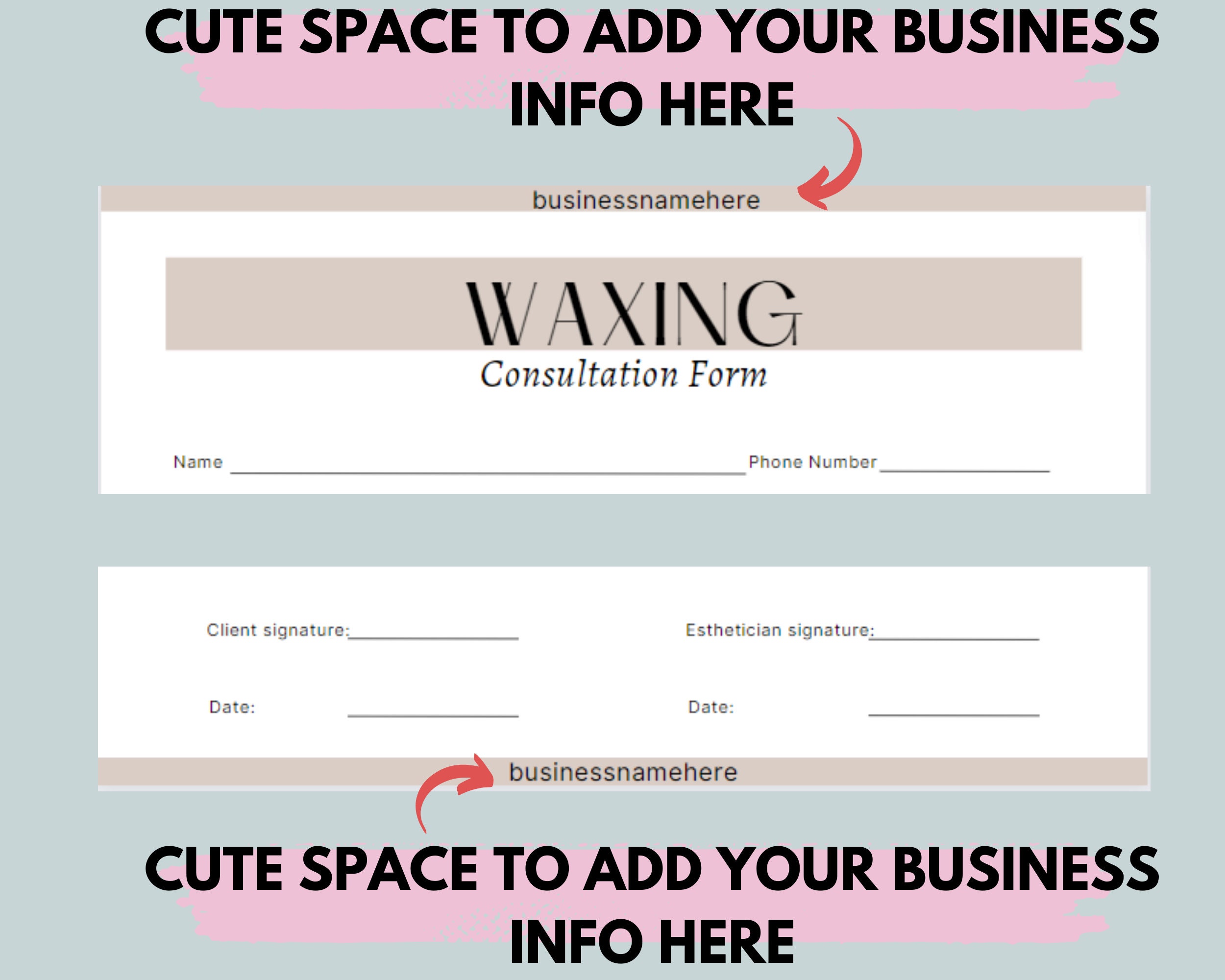 EDITABLE Waxing Consultation Form,waxing Treatment Form,client Consent ...