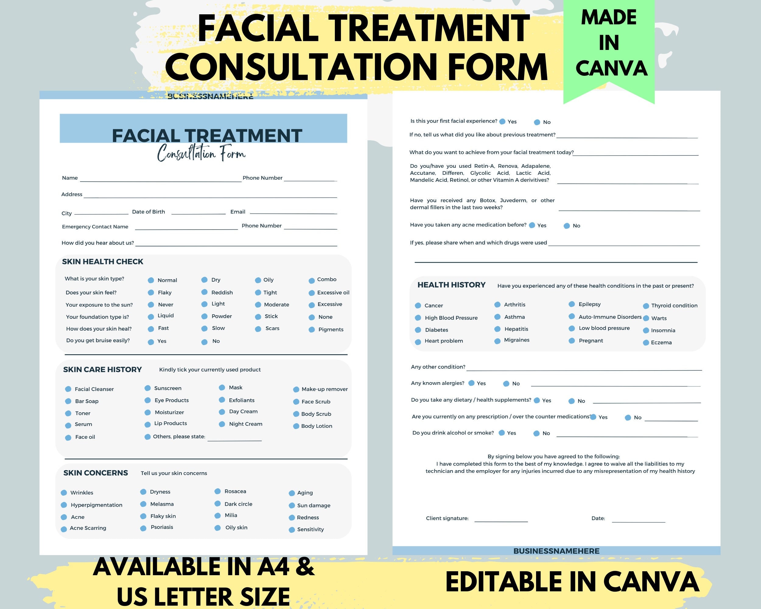 EDITABLE Facial Consultation Form, Client Intake Form,client Consent ...