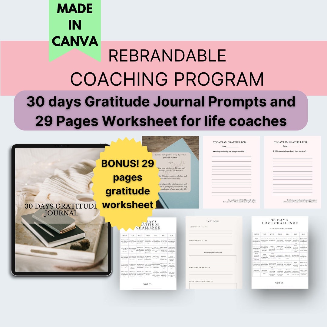 Gratitude Journal Prompts Gratitude Worksheet Brandable Coaching ...