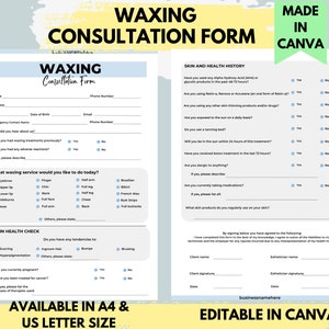 EDITABLE Waxing Consultation Formwaxing Treatment Formclient - Etsy