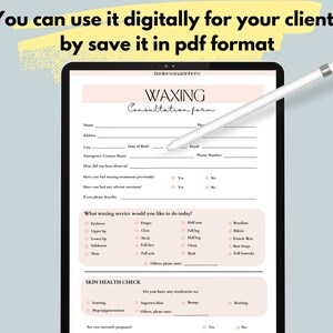EDITABLE Waxing Consultation Form,waxing Treatment Form Client, Consent ...