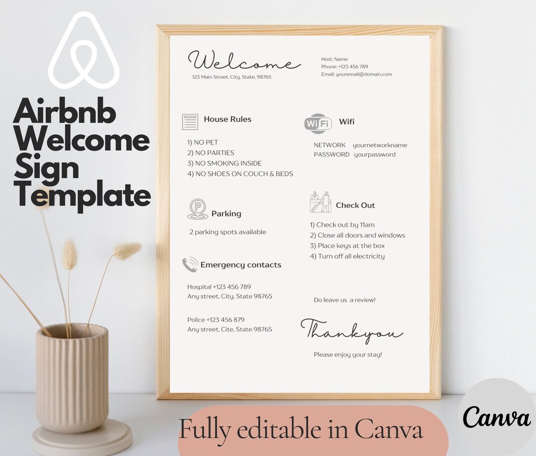 Airbnb Welcome Sign Template | Airbnb Sign | Airbnb Rental Check Out ...