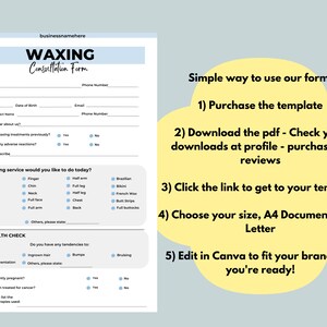 EDITABLE Waxing Consultation Formwaxing Treatment Formclient - Etsy