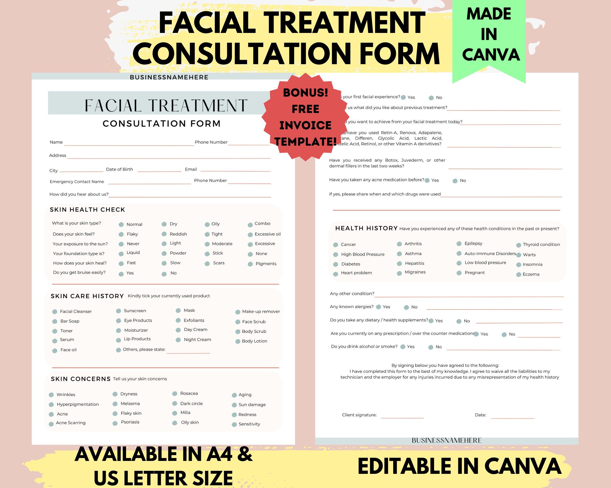 EDITABLE Facial Consultation Form, Client Intake Form,client Consent ...