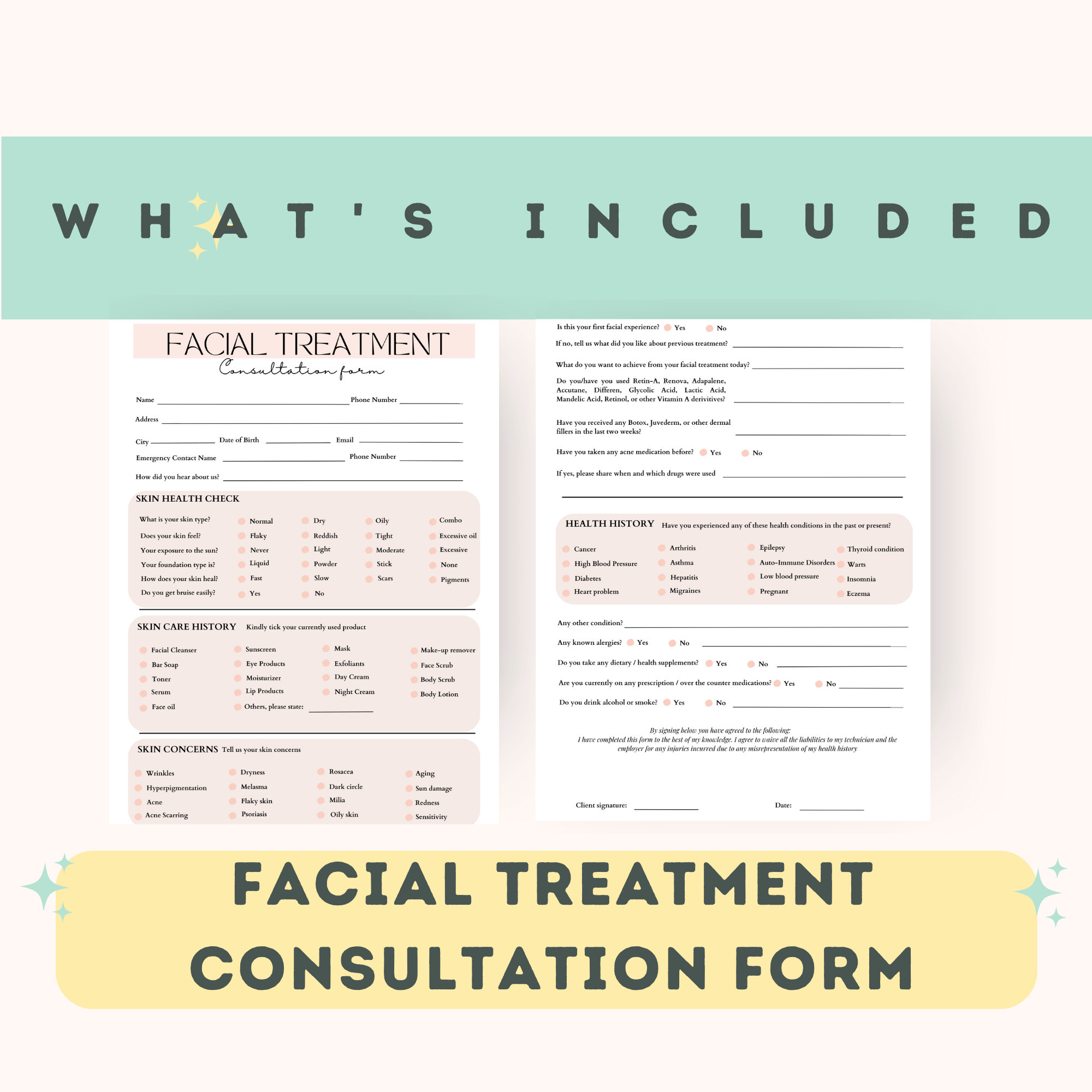 Editable Facial Consultation Form Esthetician Forms - Etsy Editable Facial Consultation Form Esthetician Forms - Etsy