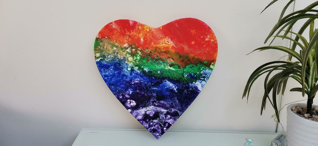 Rainbow Acrylic Painting, LGBTQ+ Gay Pride, Love Heart Canvas ...