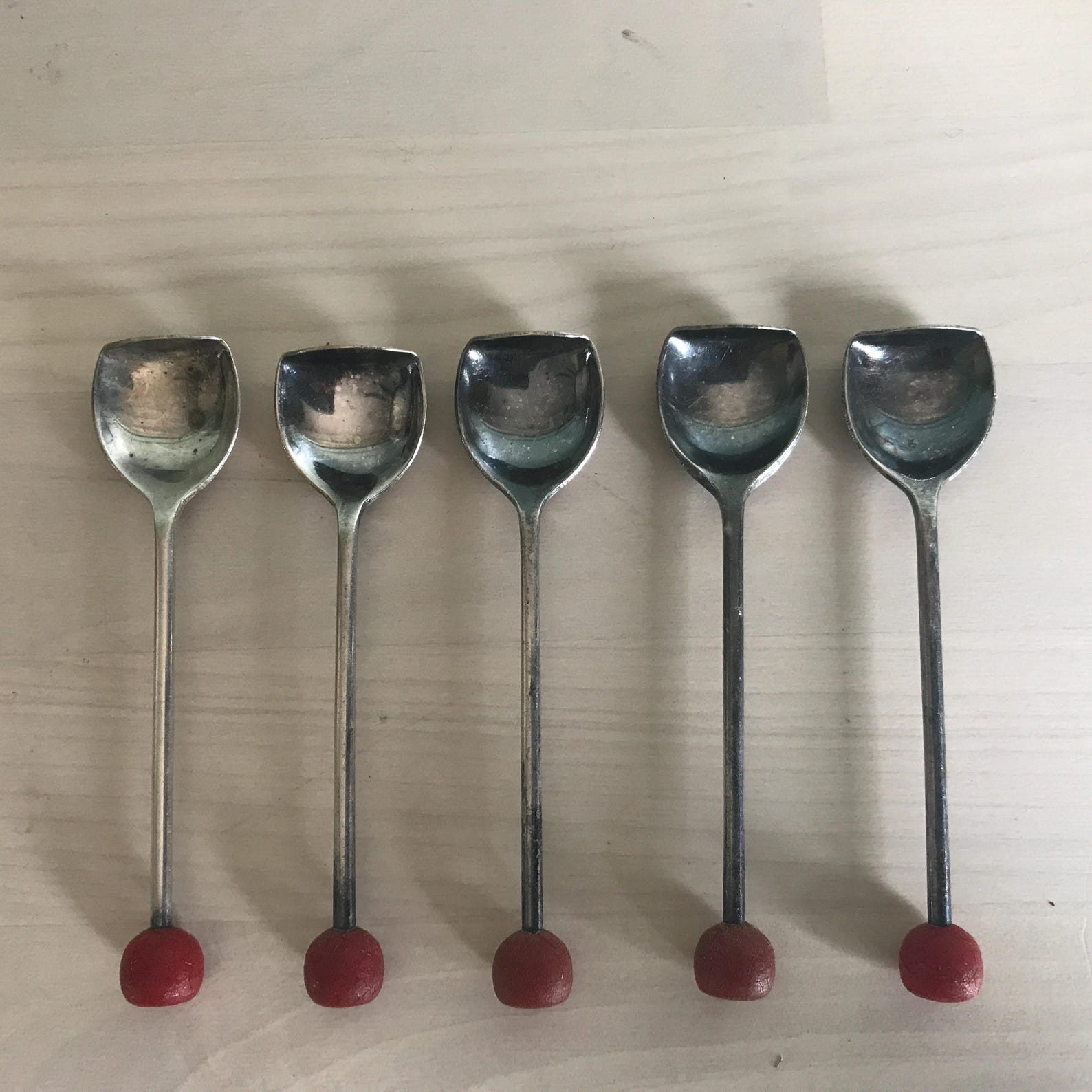 Vintage Set of Five Muddler Spoons Art Deco Cherry Bakelite Handle ...