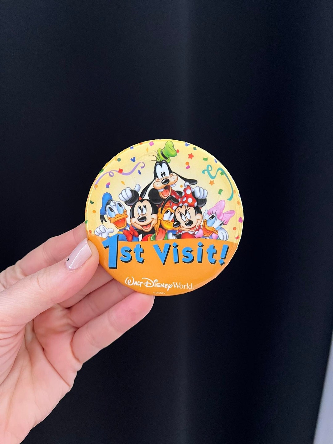 Walt Disney World 1st Visit Button Pin Mickey Mouse Goofy Donald Minnie ...