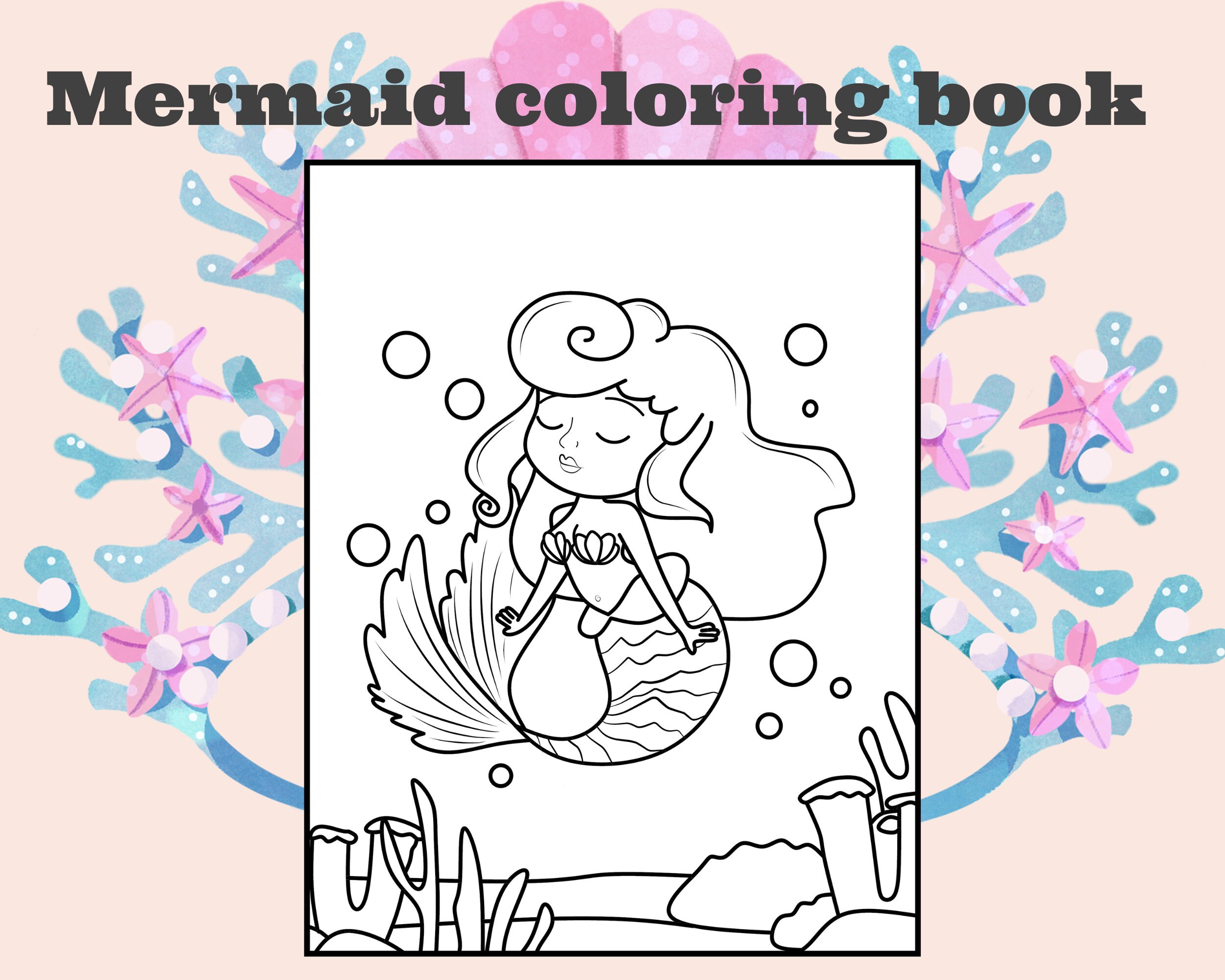 Printable Mermaid Coloring Book 40 Pages, Printable Mermaid Coloring ...