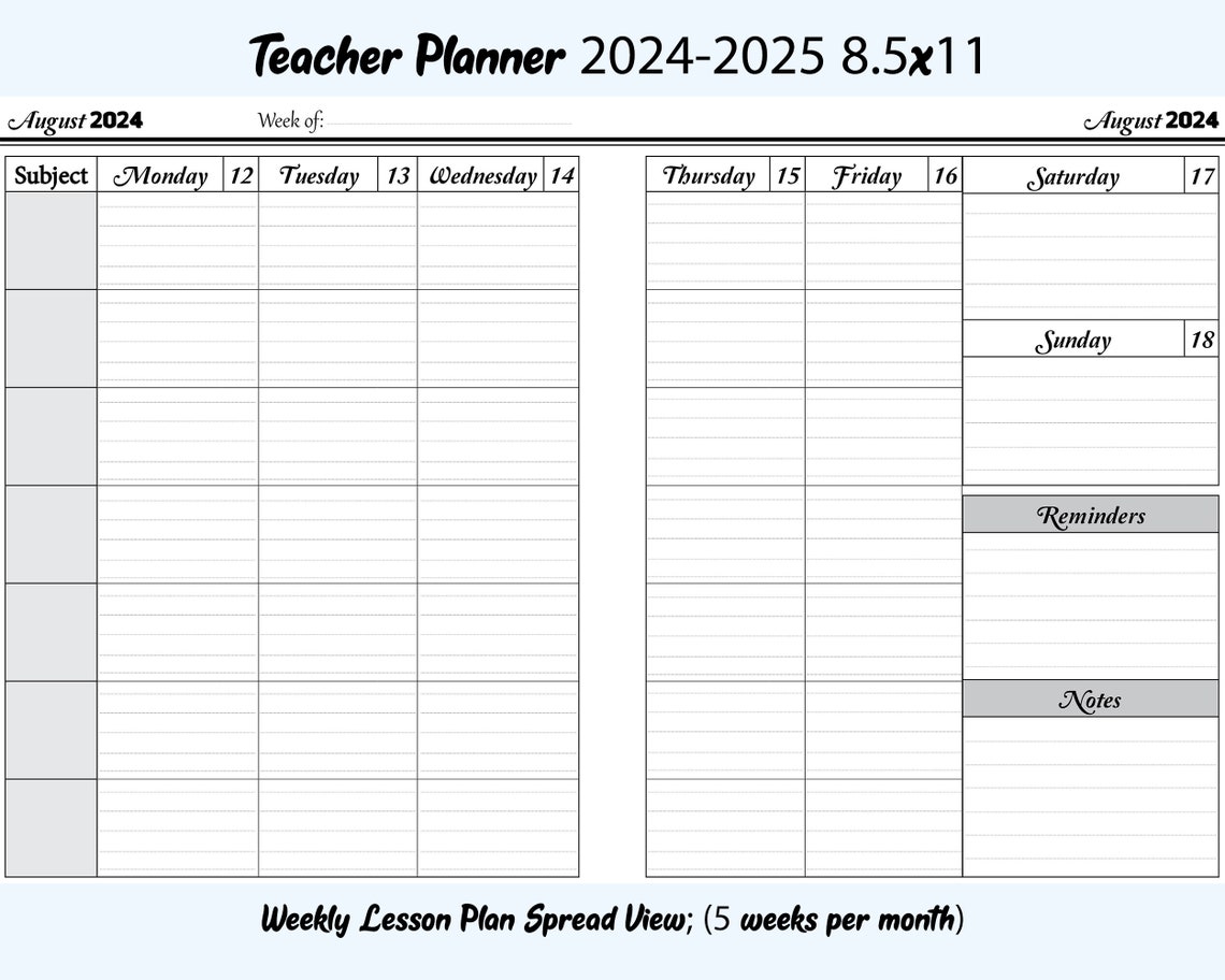 Teacher Lesson Planner 2024-2025 Printable, Lesson Plans Template PDF ...