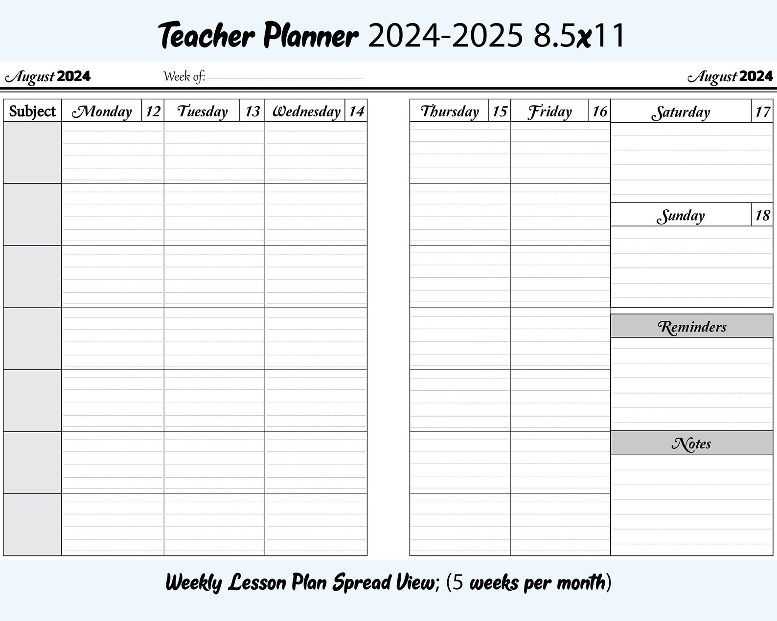 Teacher Lesson Planner 2024-2025 Printable, Lesson Plans Template PDF ...