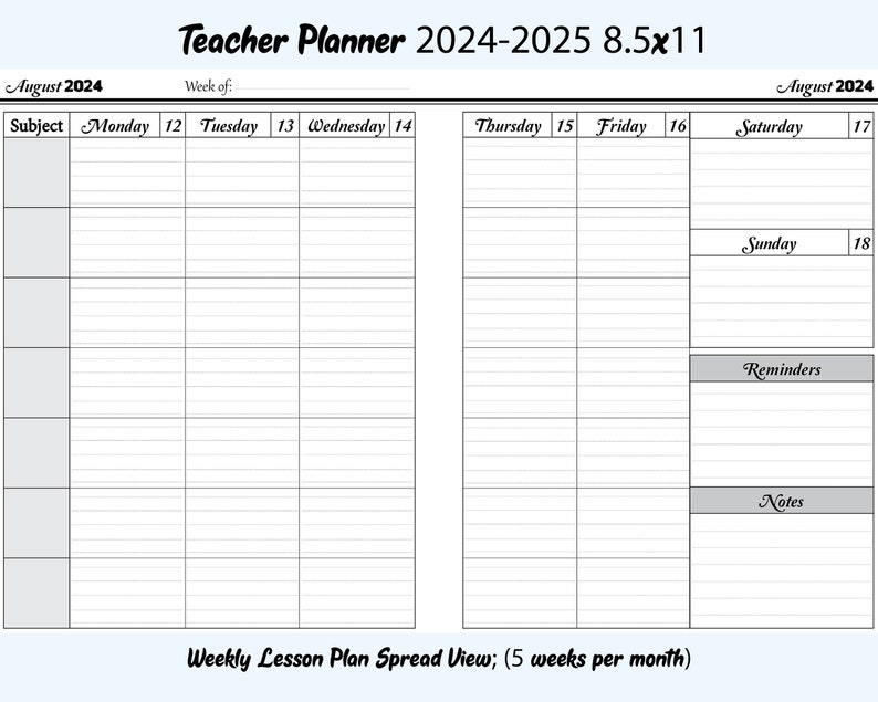 Teacher Lesson Planner 2024-2025 Printable, Lesson Plans Template PDF ...