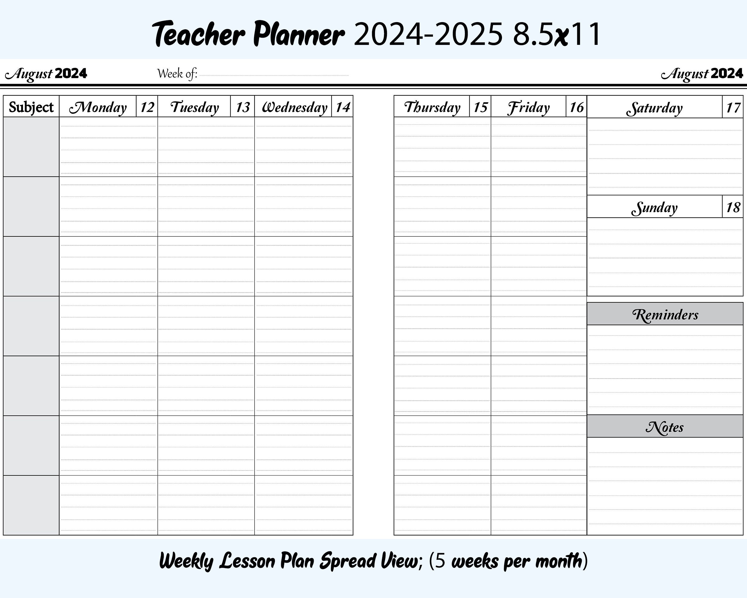 Teacher Lesson Planner 2024-2025 Printable, Lesson Plans Template PDF ...