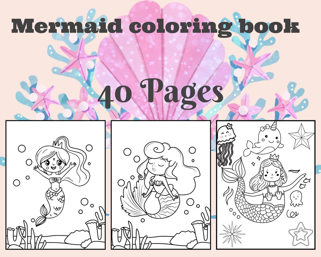 Printable Mermaid Coloring Book 40 Pages, Printable Mermaid Coloring ...