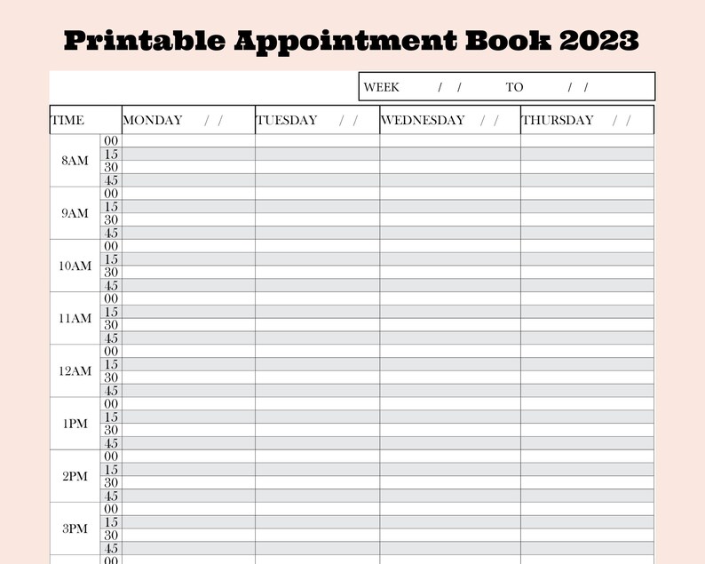 Printable Appointment Book 2023, 15 Minute Interval, Small Business ...