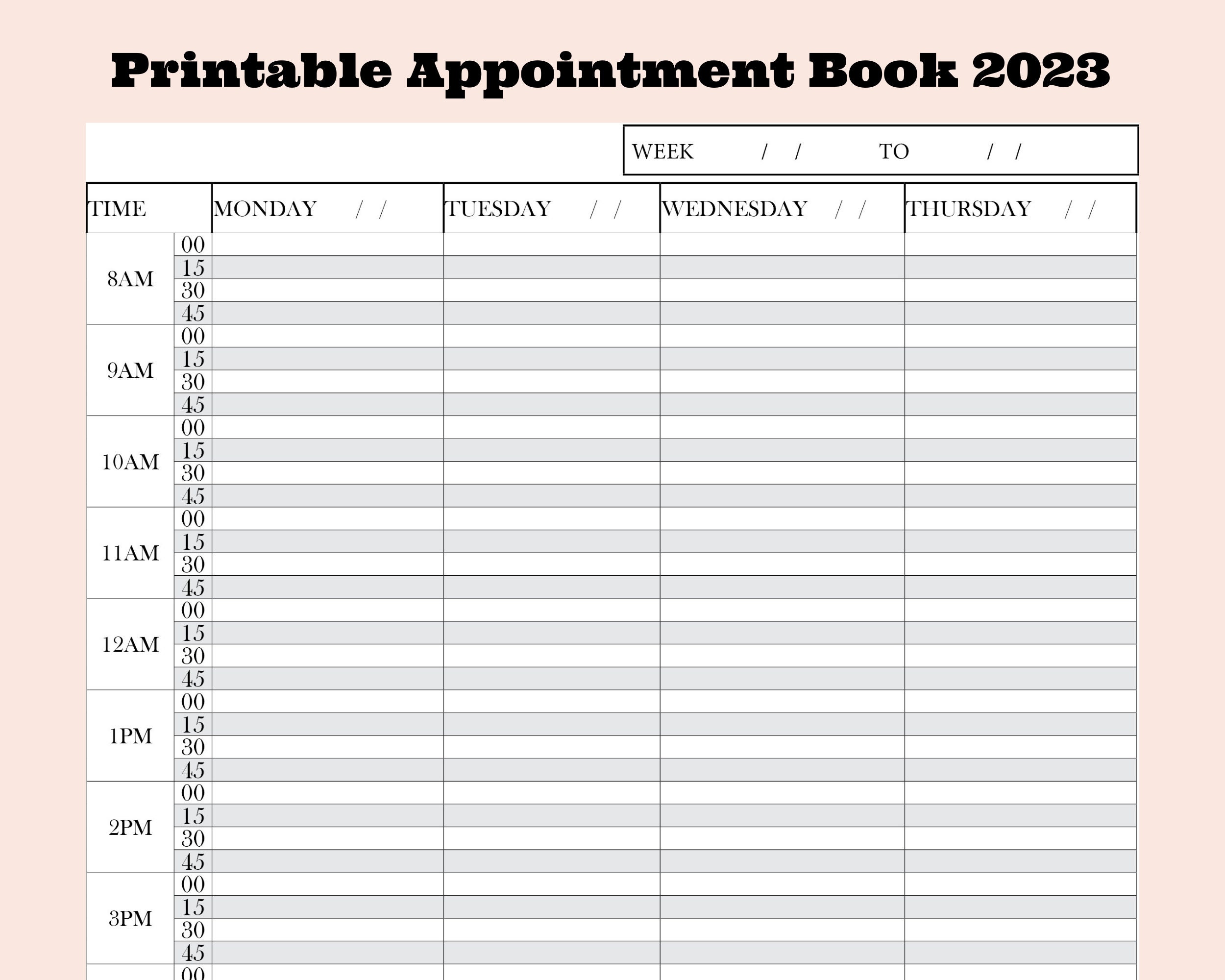Printable Appointment Book 2023, 15 Minute Interval, Small Business ...