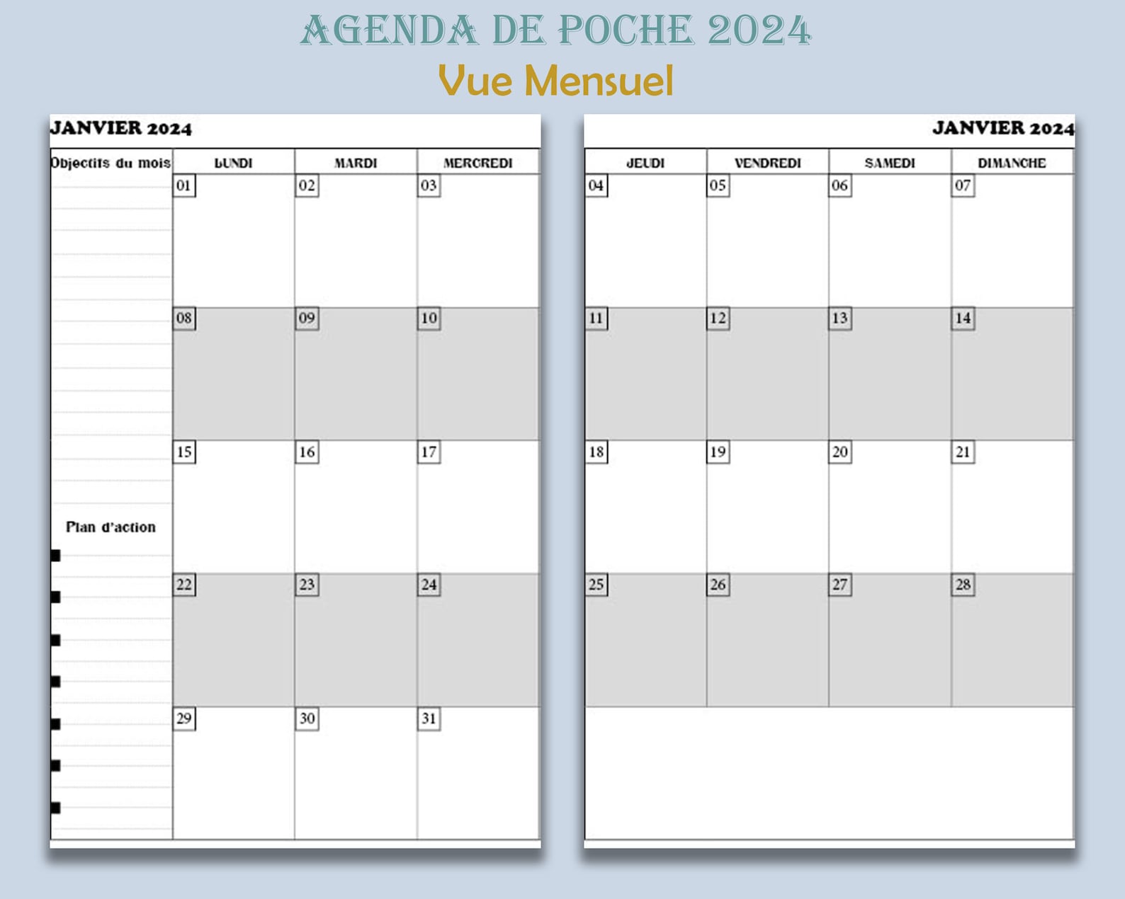 Agenda Complet 2024 à Imprimer, Planner Daté Imprimable A5, Agenda ...