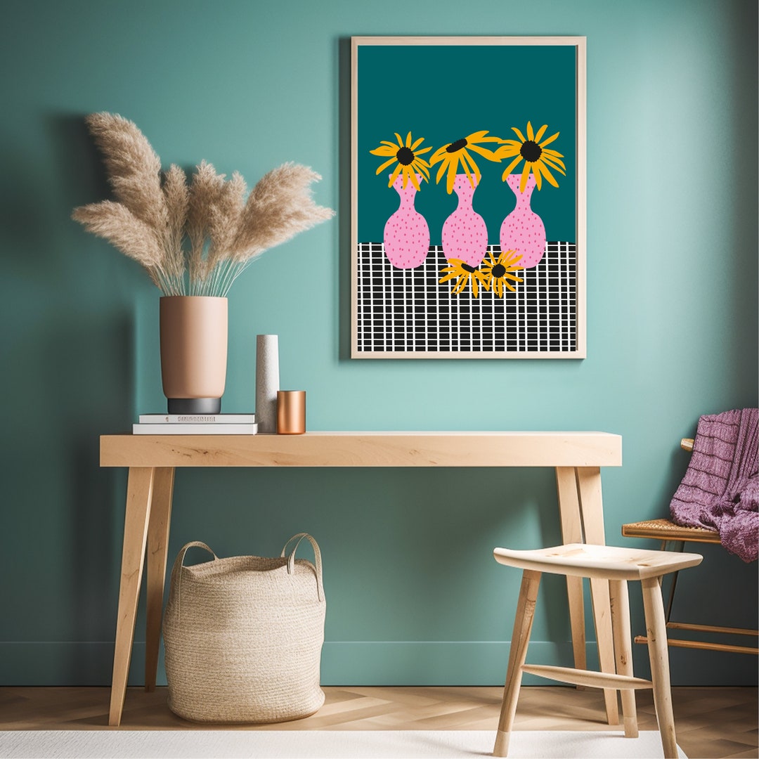 SPOTTY VASE FLOWERS Print Trio Orange Petals Bedroom Hallway - Etsy