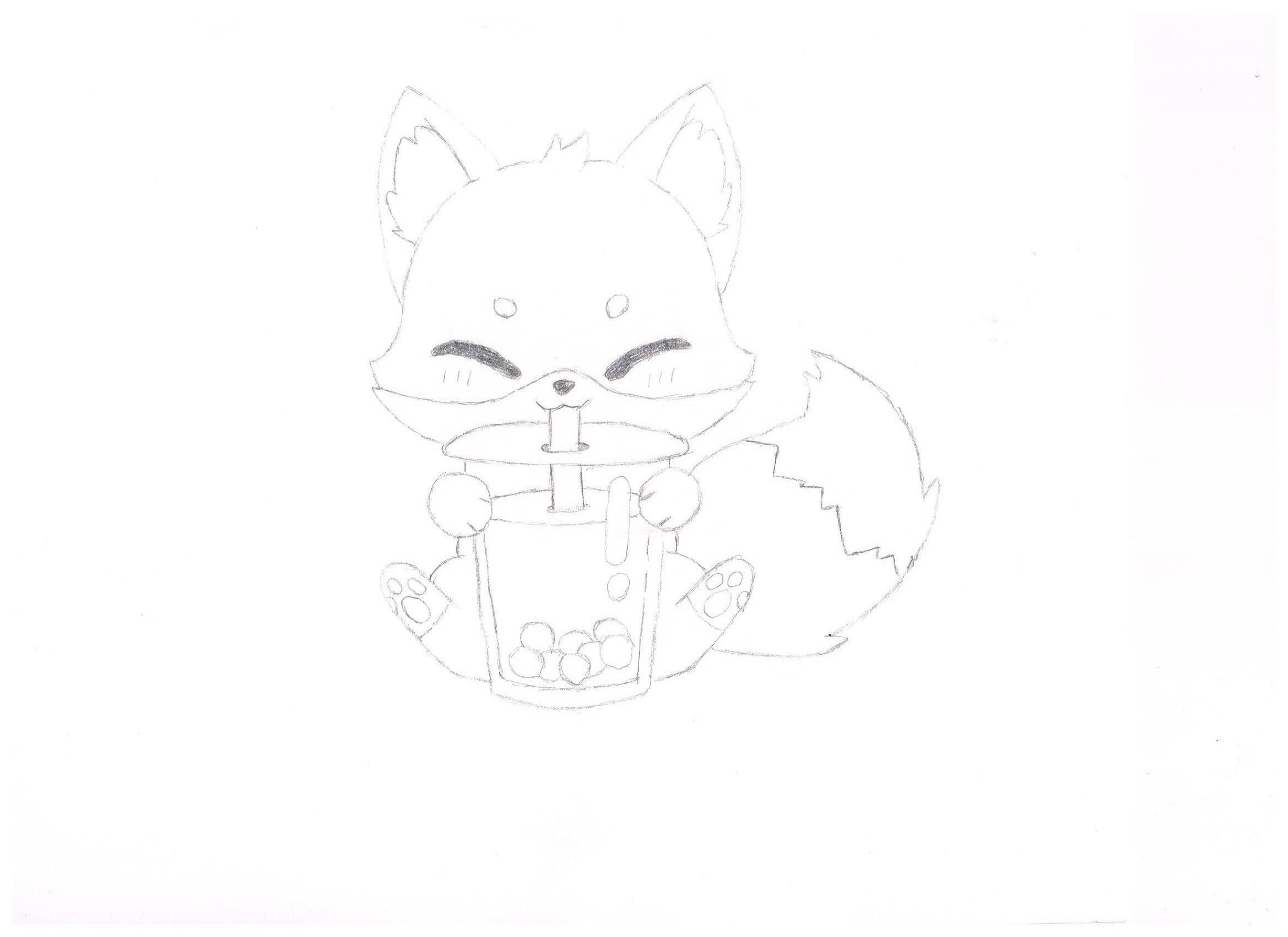 Hand Drawn Artwork. Boba Fox. Cute, Kawaii Fox - Etsy