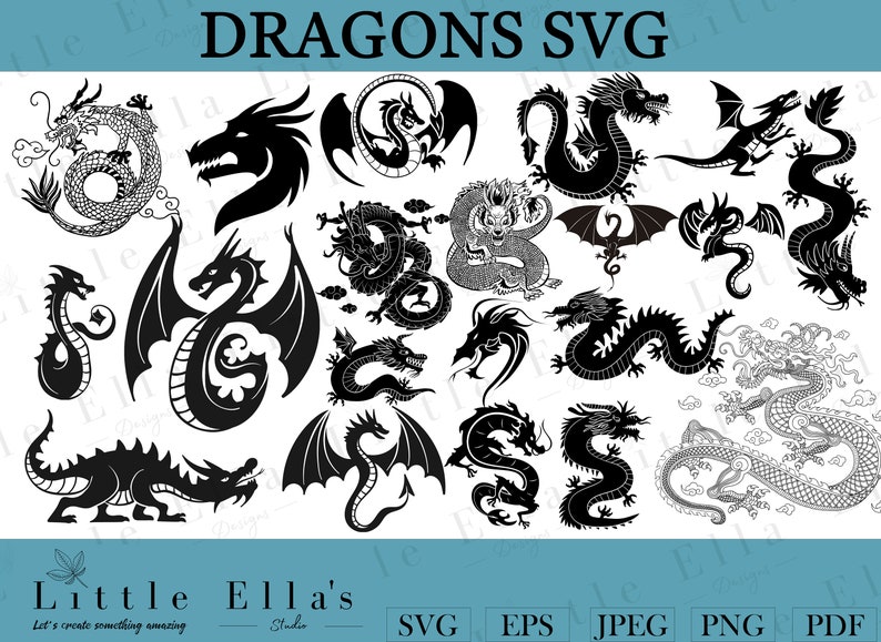 Dragon Bundle SVG, Dragon SVG, Dragon Collection Svg, Mythical Dragon ...