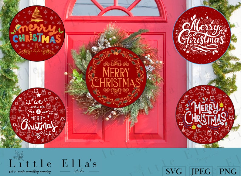 Merry Christmas Door Hanger Svg Bundle Vintage Christmas Door Etsy