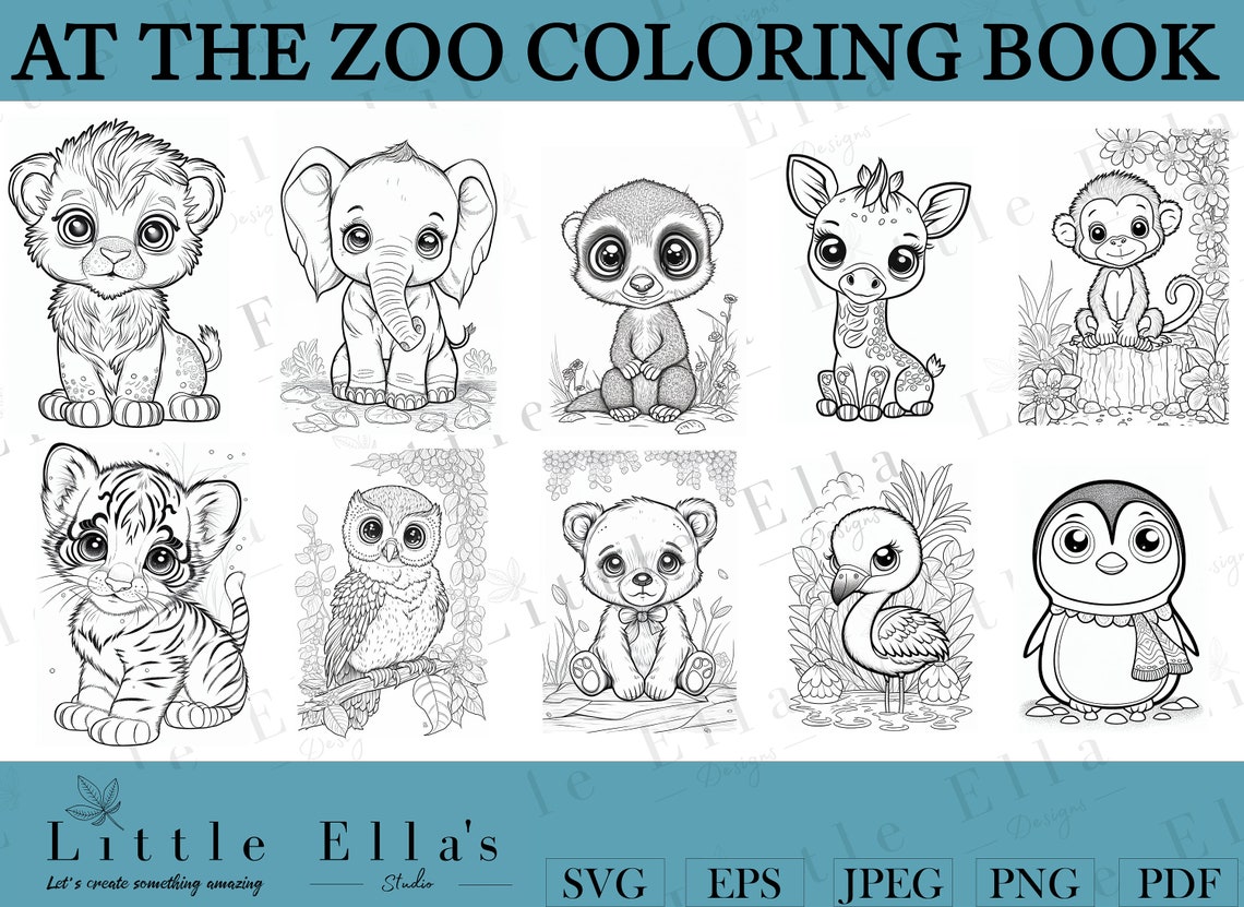 A Day at the Zoo Coloring Book, Zoo Animal Coloring Book, Zoo Animals ...