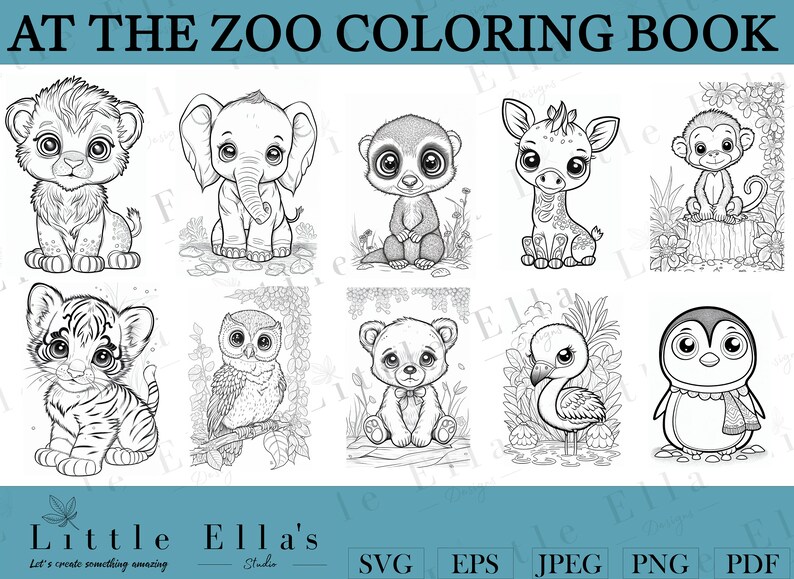 A Day at the Zoo Coloring Book, Zoo Animal Coloring Book, Zoo Animals ...