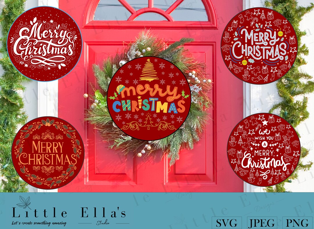 Merry Christmas Door Hanger Svg Bundle Vintage Christmas Door Etsy