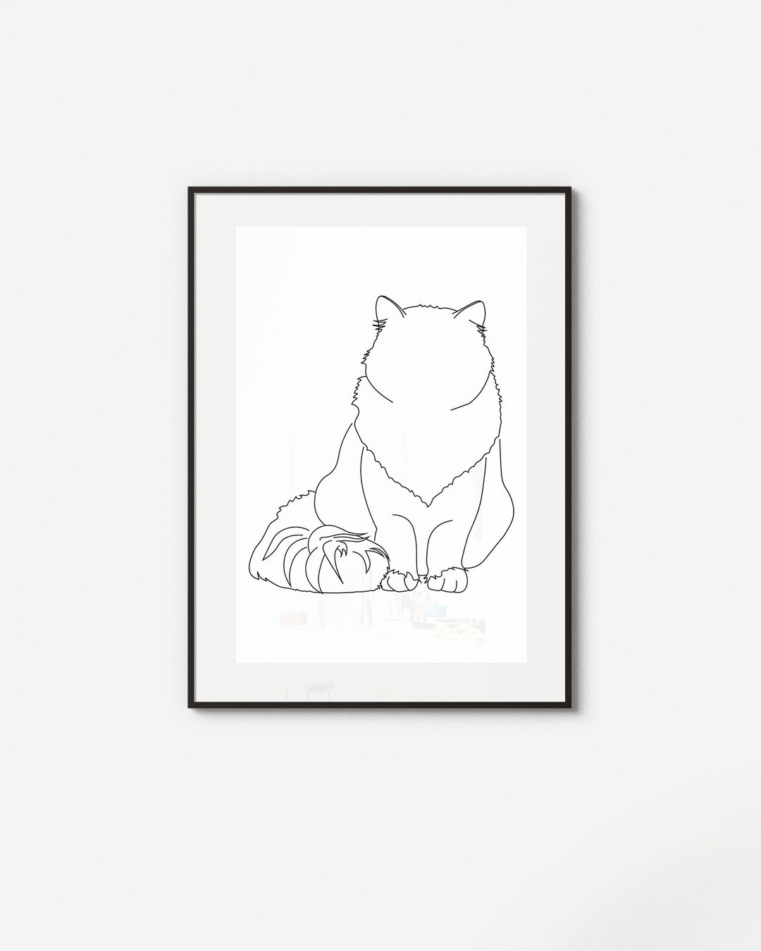 Minimal Long Hair Cat Silhouette Digital Download Wall Art | Cat Home ...