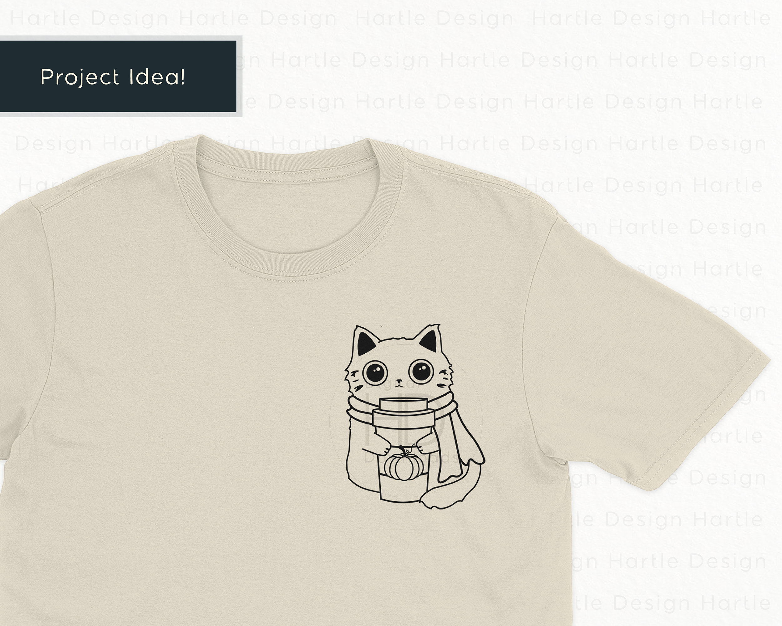 Fall Cat With Pumpkin Latte Outline SVG | Cute Black Halloween Cat Cut ...