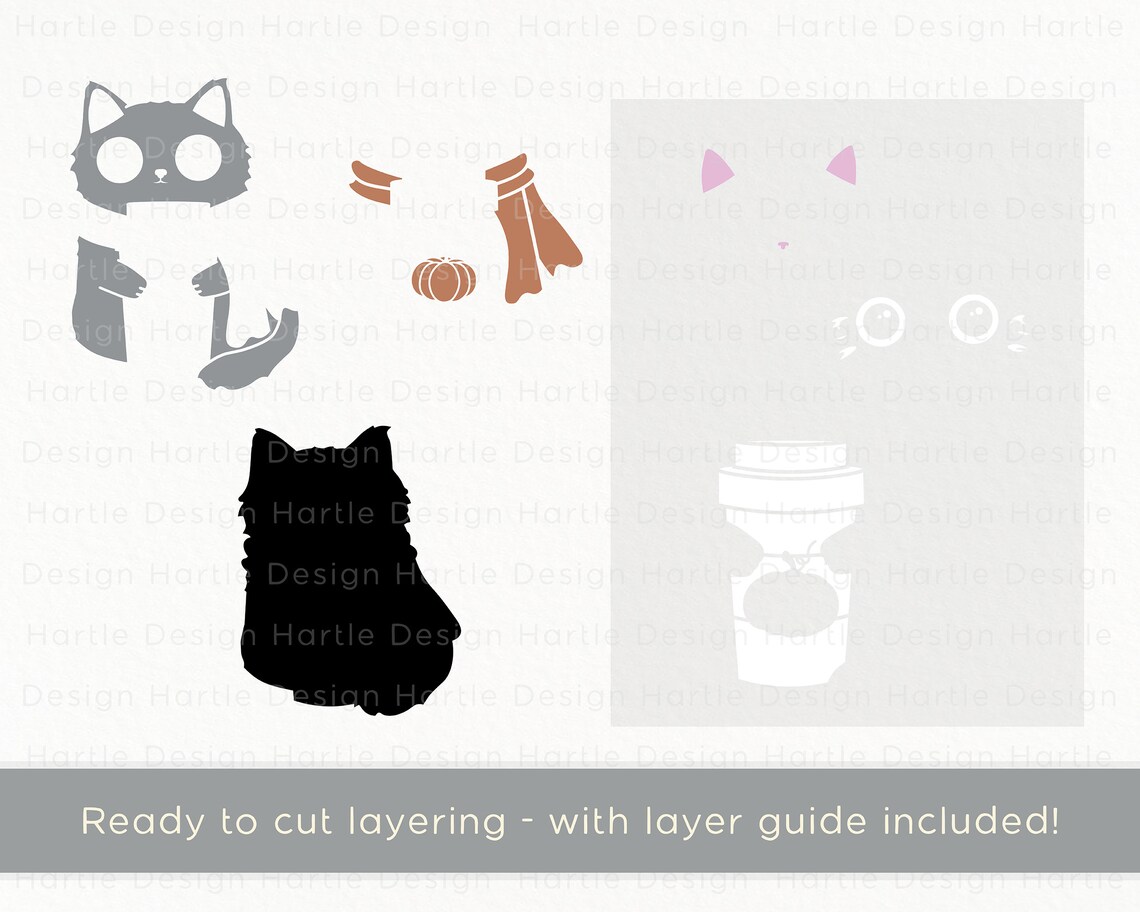 Fall Cat With Pumpkin Latte Layered SVG | Cute Grey Halloween Cat Cut ...