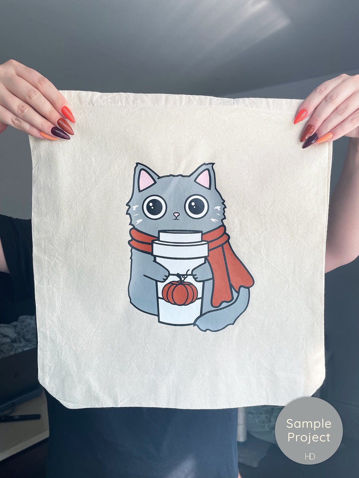 Fall Cat With Pumpkin Latte Layered SVG | Cute Grey Halloween Cat Cut ...