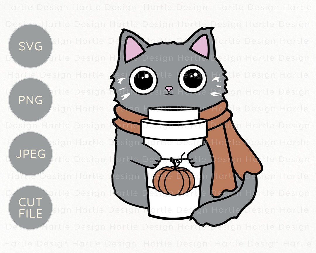 Fall Cat With Pumpkin Latte Layered SVG | Cute Grey Halloween Cat Cut ...