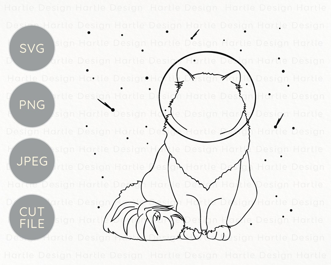 Astronaut Cat in Space With Stars SVG | Minimal Cat Outline Cut File ...