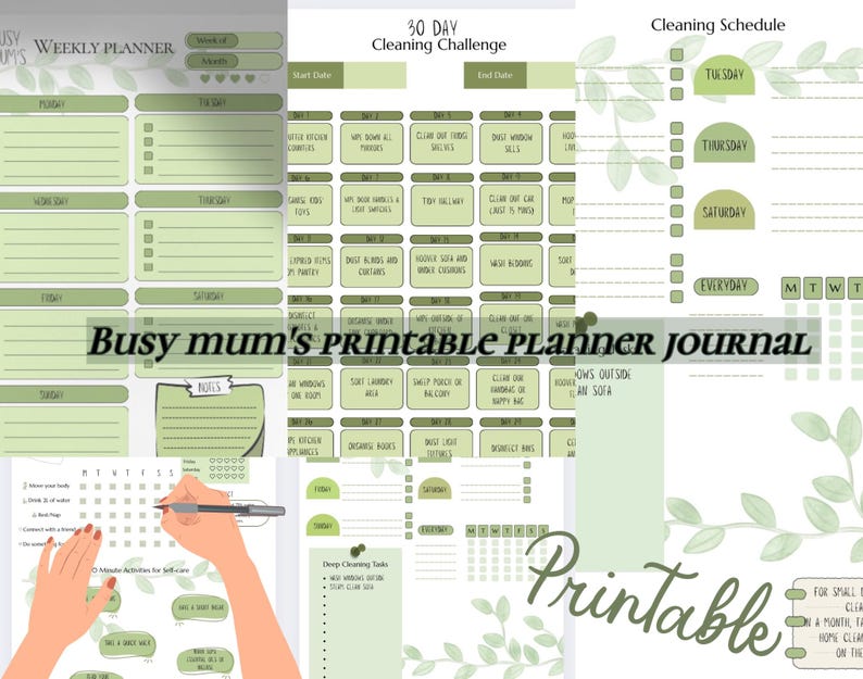 Busy Mum Weekly Planner – Printable Minimalist Sage Green Canva ...