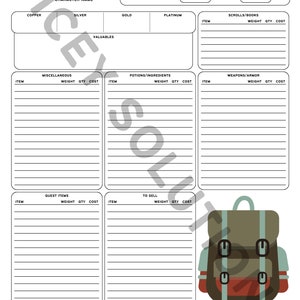 Dnd 5e Inventory Sheets: Inventory Tracker, Handy Haversack, Bag of ...