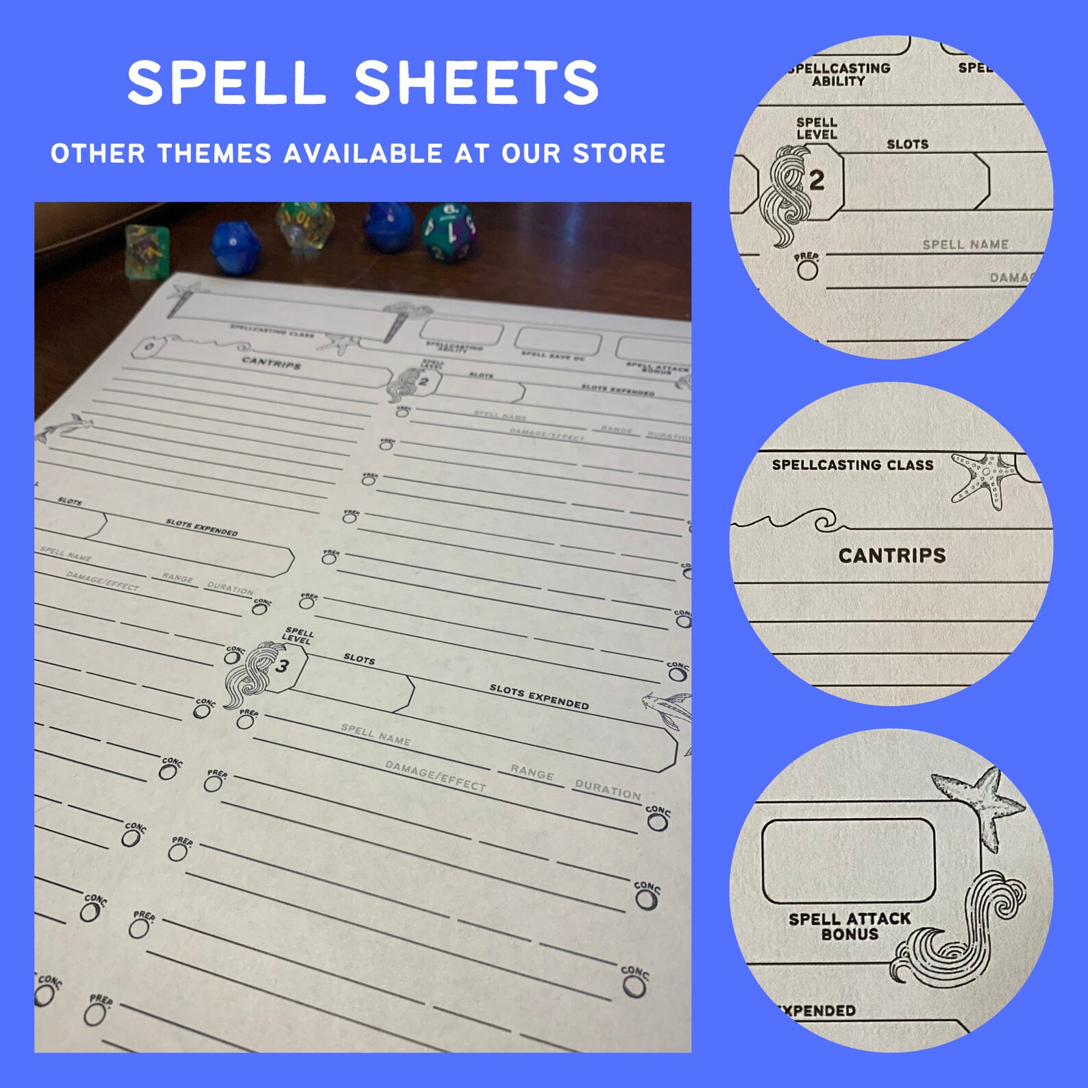 Dnd 5e Character Sheet and Spell Sheets Water Theme Printable Pdfs for ...