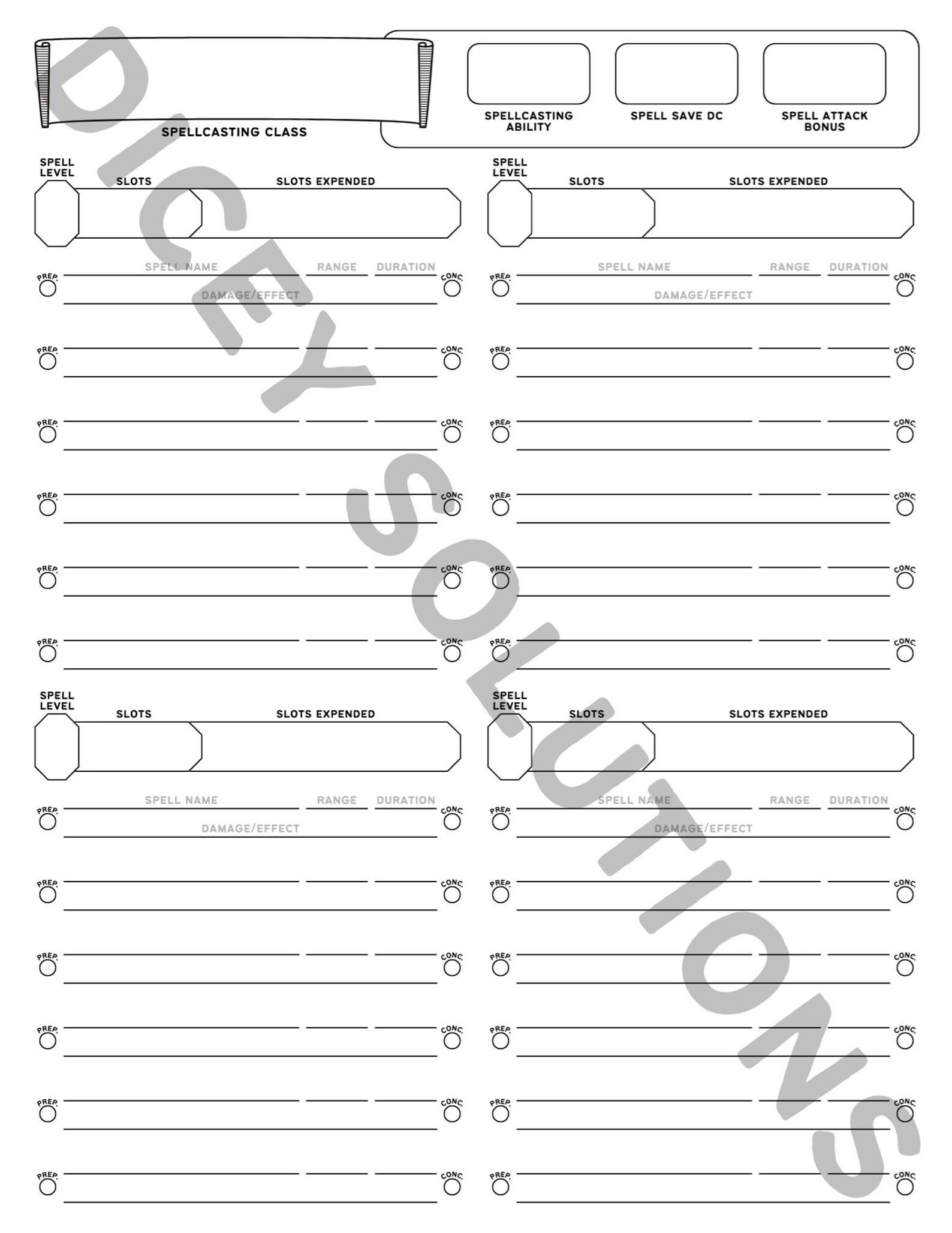 Dnd 5e Character Sheet & Spell Sheets | Printable Pdfs for Dungeons and ...