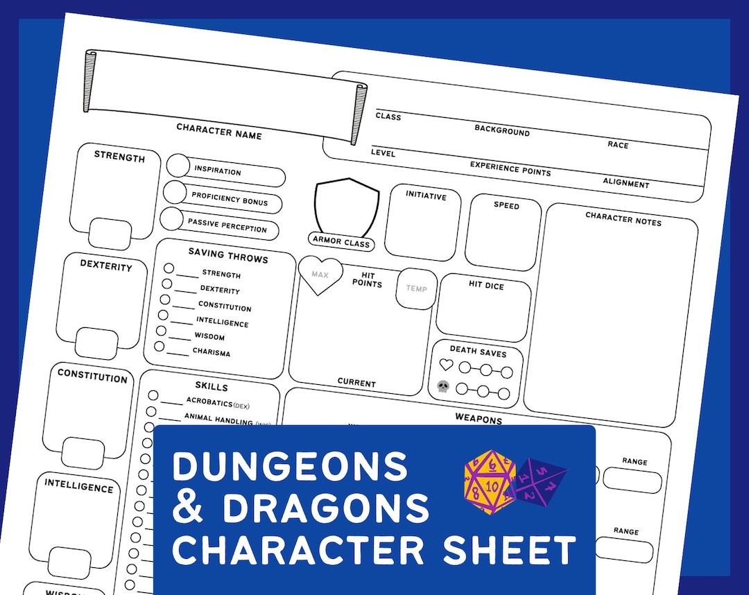 Dnd 5e Character Sheet & Spell Sheets | Printable Pdfs for Dungeons and ...