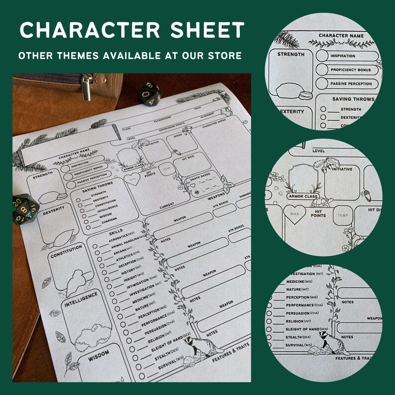 Printable Dnd 5e Character Sheets Forest Theme Printable - Etsy