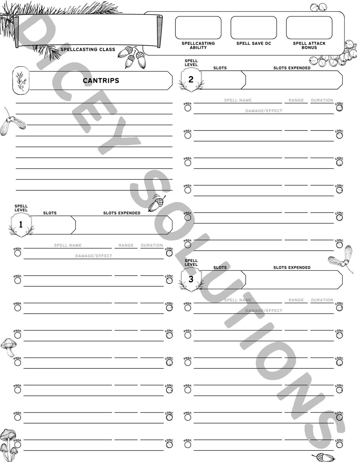 Dnd 5e Character Sheet & Spell Sheets Printable Pdfs for Dungeons and ...