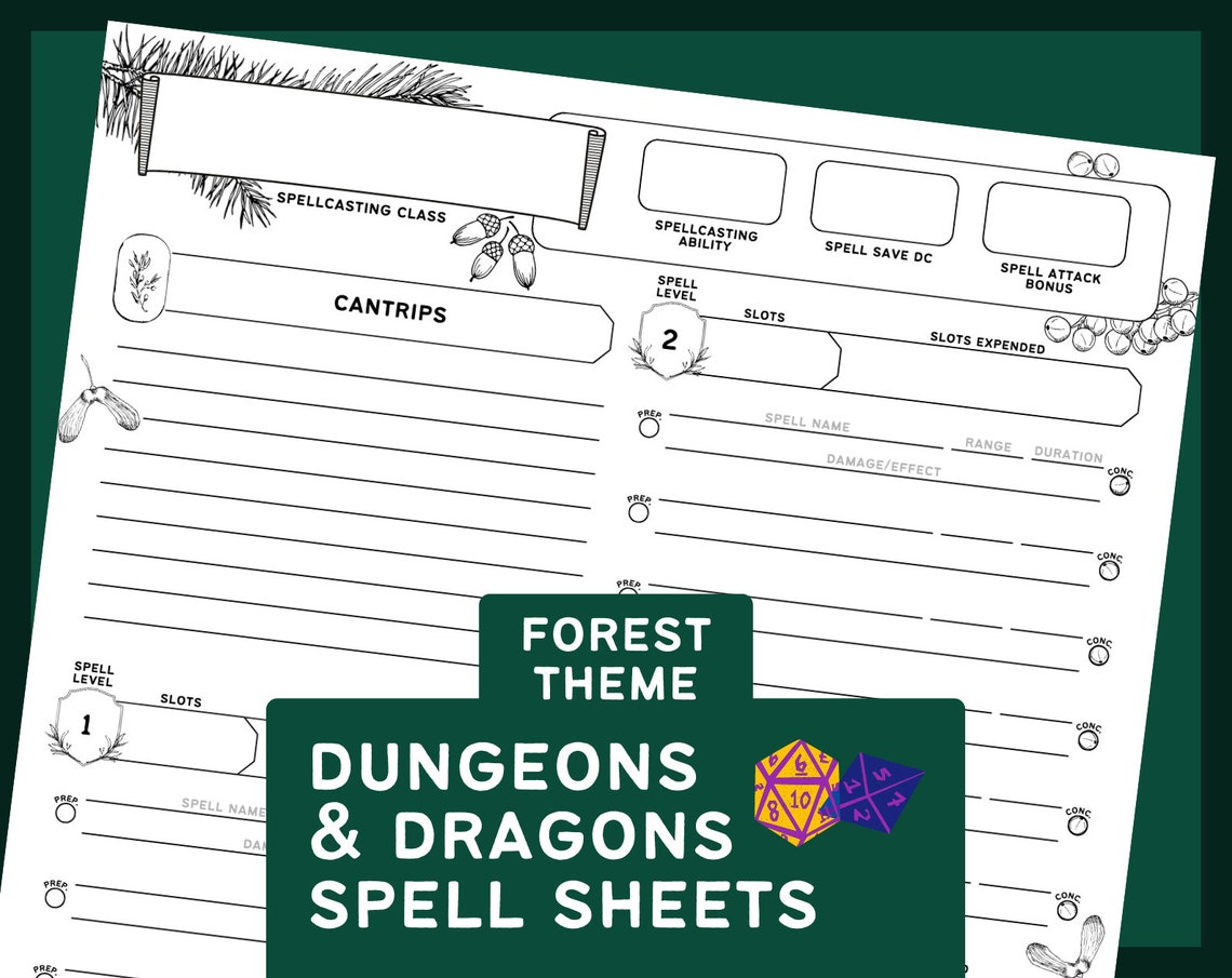 Dnd 5e Character Sheet & Spell Sheets | Printable Pdfs for Dungeons and ...